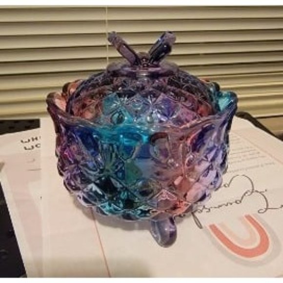 Accents | New Royal Embossed Crystal Glass Candy Box With Lid Footed ...